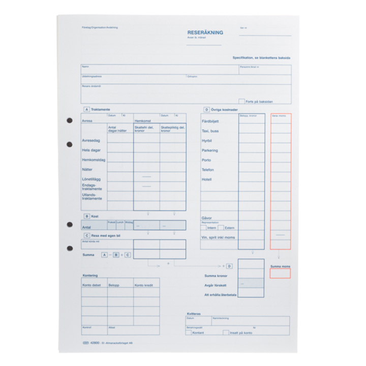 Blankett Reseräkning A4 - Tingstad.com