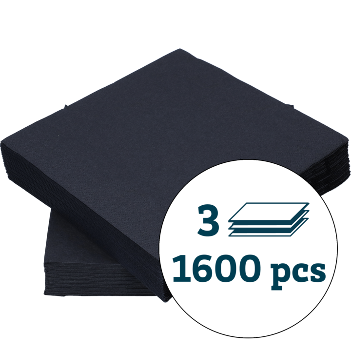 Serviett 3-Lag Sort 33x33cm - Tingstad.com